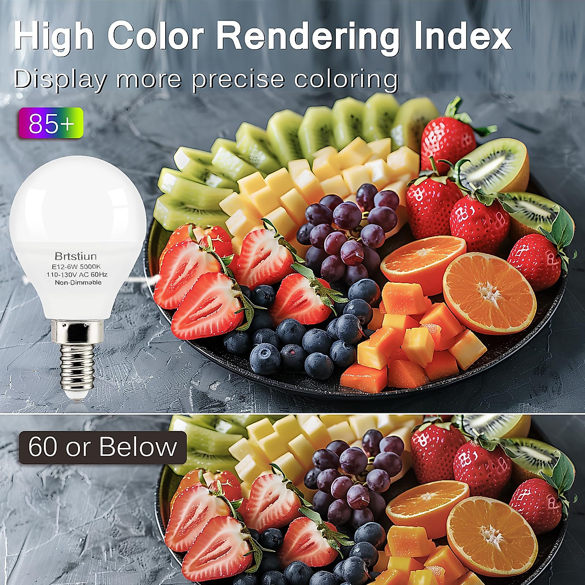 Brtstiun Globe Light Bulbs for Ceiling Fan E12 Round Light Bulb 5000K Daylight White G45 LED Light Bulbs, 40W Equivalent Vanity Light Bulbs for Bathroom 600LM, Non-Dimmable, 4-Pack