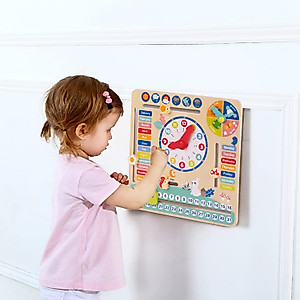 TOOKYLAND Montessori Educational Wooden Learning Toys Kids Daily Calendar My Calendar Clock Wooden Toys Gifts for Toddler Kids Age 3+