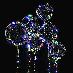 LED Light Up Bobo Baloons 10 Pack,20 Inches Clear Balloons 15 pcs for Helium Tank for Balloons at Home, Glow Bubble Ballons for Christmas Wedding Birthday Halloween Party Decoration