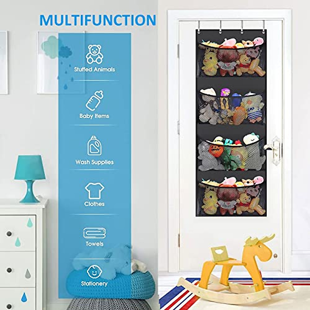 BUZOOLA Over Door Stuffed Animal Storage for Stuffies, Toys and Stuffed Animals and Other Soft Sundries,Door Organizer Storage