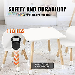 VEVOR Kids Table and Chairs, Toddler Table and Chair Set, Children Wooden Multi-Activity Table for Play, Art, Craft, Reading, Learning, Eating, 1 Table and 2 Chairs