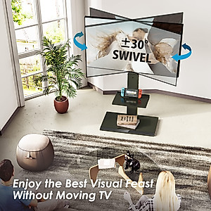 FITUEYES Floor TV Stands with Swivel TILT Mount for 32 39 40 43 49 50 55 60 65 70 75 Inch LCD LED TVs with Iron Base Adjustable Shelf Universal Television Stands for Bedroom and Living Room (Black)