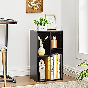 VECELO 3-Cube Open Bookcase, Small Bookshelf with Height Difference Shelves for Most Books, Horizontal Available, 2-Tier Storage Organizer for Home Office, Living Room, Black