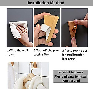 2Pcs Wood Adhesive Hooks Natural Wooden Coat Wall Hooks Wall Mounted Entryway Heavy Duty Modern Organizer Single Hooks Hangers, Golden Decorative Handmade Craft Hat Rack (Triangle Beech Wood)