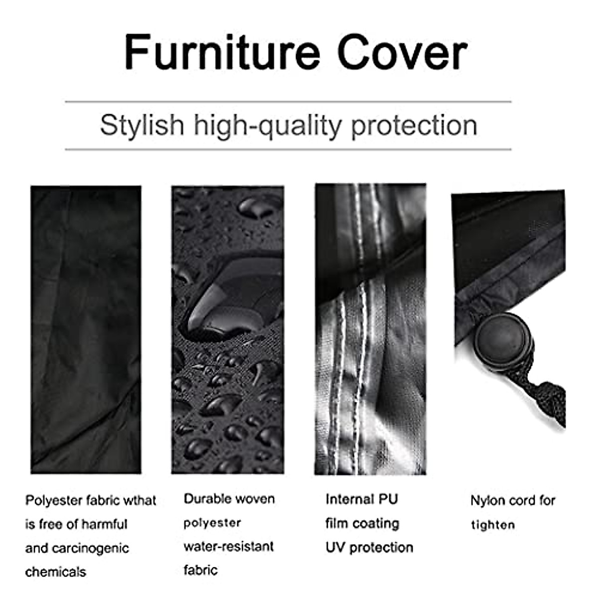 Curved Sofa Cover UCARE Outdoor Patio Furniture Cover Couch Sectional Protector Waterproof Half Moon Sofa Set Cover with Windproof Elastic Cord(Black, 190.1x38.9x36.2in/483x99x92cm)