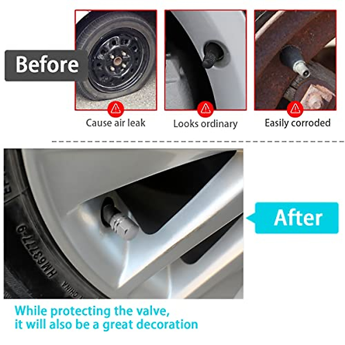 Car Tire Valve Stem Cap, 12 Pcs Wheel Valve Covers, Leak-Proof Air Caps Cover, Airtight Aluminum Alloy Hexagon Shape Tyre Accessory, Universal for Auto, Truck, SUV, Motorcycle, Bike (Silver)