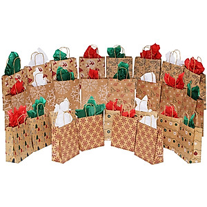 MOMONI 28 Piece Medium Premium Christmas Gift Bags- Classic Variety Kraft Gift Bags Bulk Christmas Bags- Good for Xmas Party Favors, Goody Gift Bags, Holiday Treat Box and Presents