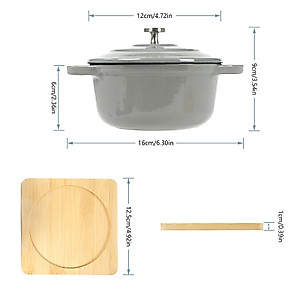 Enameled Cast Iron Mini Round Cocotte Set, 0.5QT Mini Dutch Ovens with Lids and Bamboo Trays, Dia.4.8 inch, Set of 2, Grey