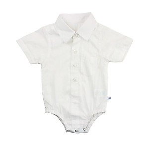 RUGGEDBUTTS® Baby/Toddler Boys White Dobby Short Sleeve Button Up Bodysuit - 18-24m