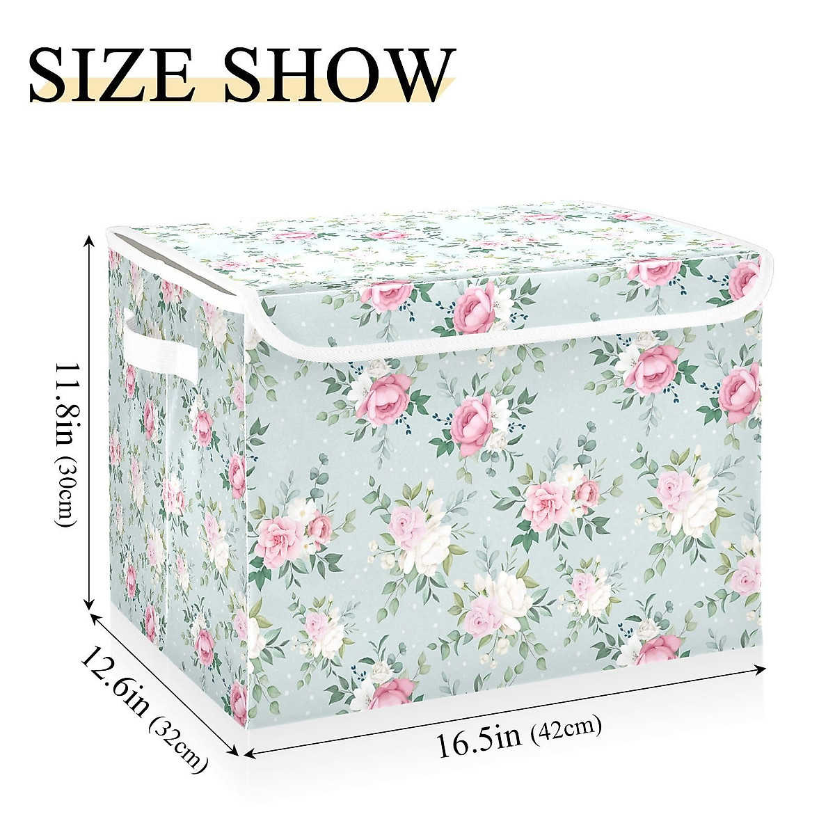 Nisza Floral Pattern Blue Large Collapsible Storage Bins with Lids and Handle, Foldable Fabric Storage Boxes Cube for Home Office