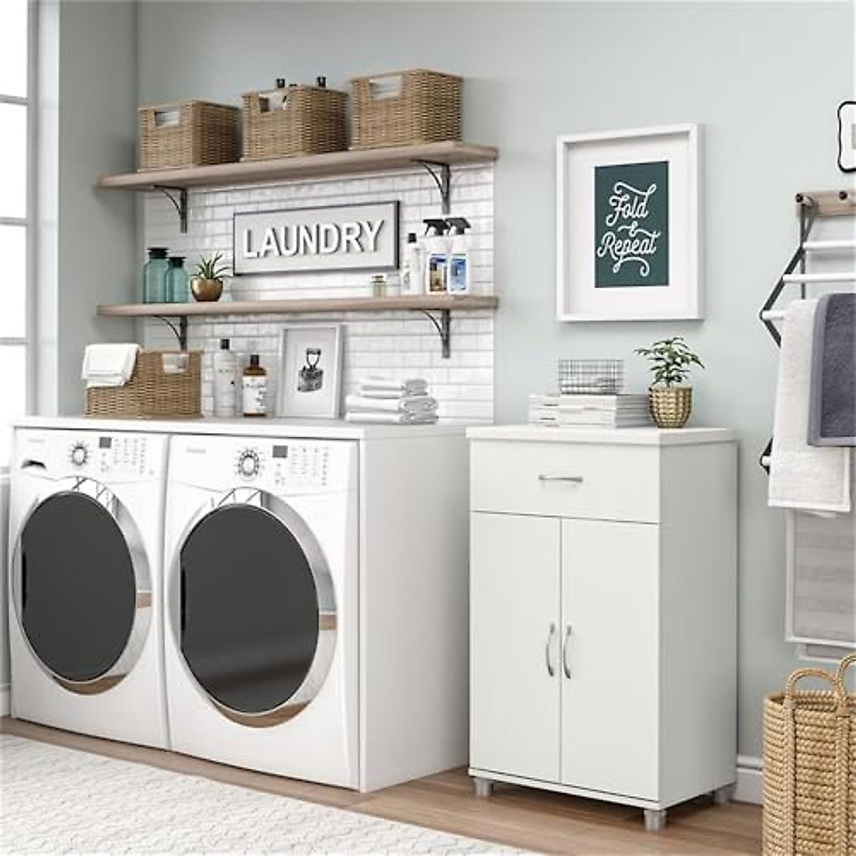 Pemberly Row Transitional 24" 1 Drawer/2 Door Base Storage Cabinet in White