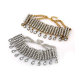 Joygulls Sexy Shining Crystal Full Rhinestone Choker Necklace Water Drop Pendant Necklace Statement Necklaces Wide Collar Necklaces for Lady Party Jewelry (Silver)