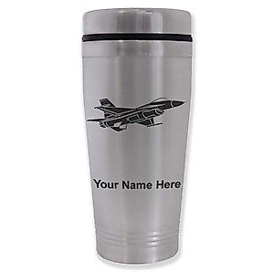 LaserGram 16oz Commuter Mug, Fighter Jet 1, Personalized Engraving Included
