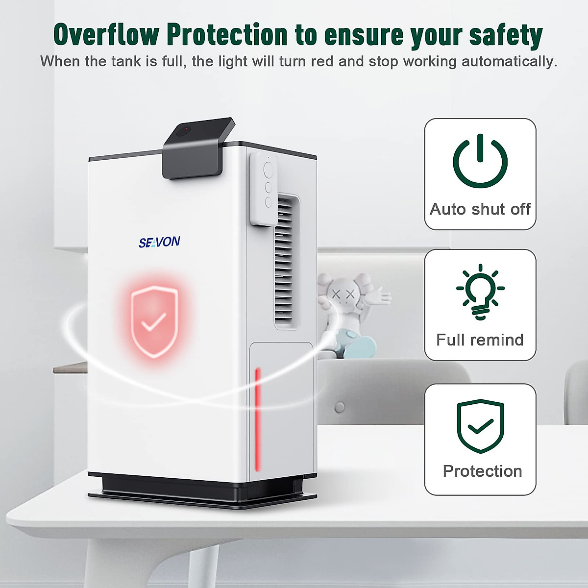 SEAVON 68oz Dehumidifiers for Home with Remote Controller, Ultra Quiet Dehumidifier for 660 sq ft, 2 Speed Modes, Breath Light Mode, Auto-Off, Perfect for Living Room, Bedroom, Bathroom, Closet, RV