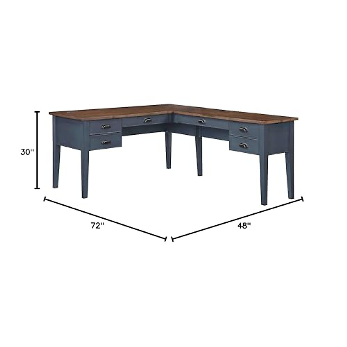 Farmhouse Wood Half-Pedestal Writing Desk and Return, Open L-Shaped Table and Return, Office Desk and Return, Blue