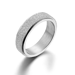 WLPCIV Anxiety Ring for Women Men Stainless Steel Spinner Ring Fidget Band Rings Sand Blast Glitter Finish Rings for Stress Relieving Wedding Promise Ring, Silver Size 7