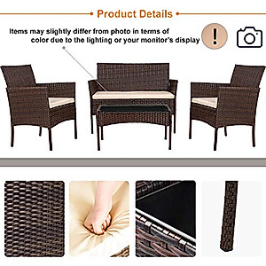 Patio Furniture Set 4 Piece Outdoor Wicker Sofas Rattan Chair Wicker Conversation Set Coffee Table Bistro Sets for Pool Backyard Lawn (Brown)