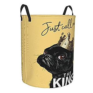 Delerain Black Pug Laundry Basket, Waterproof Laundry Hamper with Handles, Collapsible Toy Bins Dirty Clothes Round Storage Basket for Home Bathroom Office Nursery, 19.6X15.7(M)