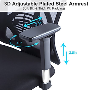 Ticova Ergonomic Office Chair - High Back Desk Chair with Adjustable Lumbar Support, Headrest & 3D Armrest - 130°Rocking Mesh Computer Chair