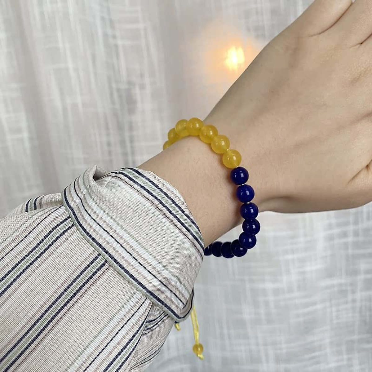 Pingyongchang Ukraine Flag Bracelet with Natural Crystal Bracelet Adjustable Bangles Set Ukrainian Yellow Blue Bracelet Hand Braided Bracelet for Men Women Unisex-2pcs