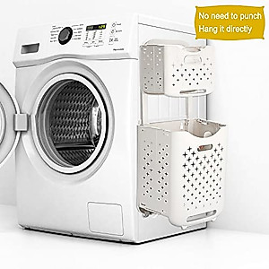 BTSKY Plastic Collapsible Laundry Baskets Wall Hanging Dirty Clothes Hamper with Hidden Pull-rod Multifunctional Plastic Laundry Baskets for Laundry Room Organization Bathroom Hotel and Camping, White