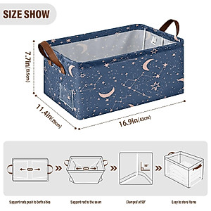 Exnundod Celestial Stars Moon Storage Bins for Shelves Astrological Boho Collapsible Storage Bins with Metal Frames Open Home Stroage Basket with Handles for Organizing Closet Books Toys, 1PC