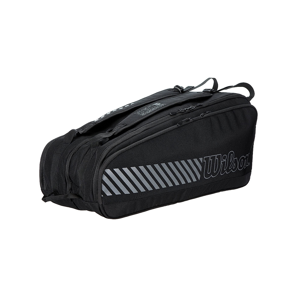 Wilson Night Session Tour 12PK Racket Bag Racket, Adult Unisex, Black/Reflective/ (Multicoloured), One Size, Black/Reflective/ (Multicolor), One Size, Sport