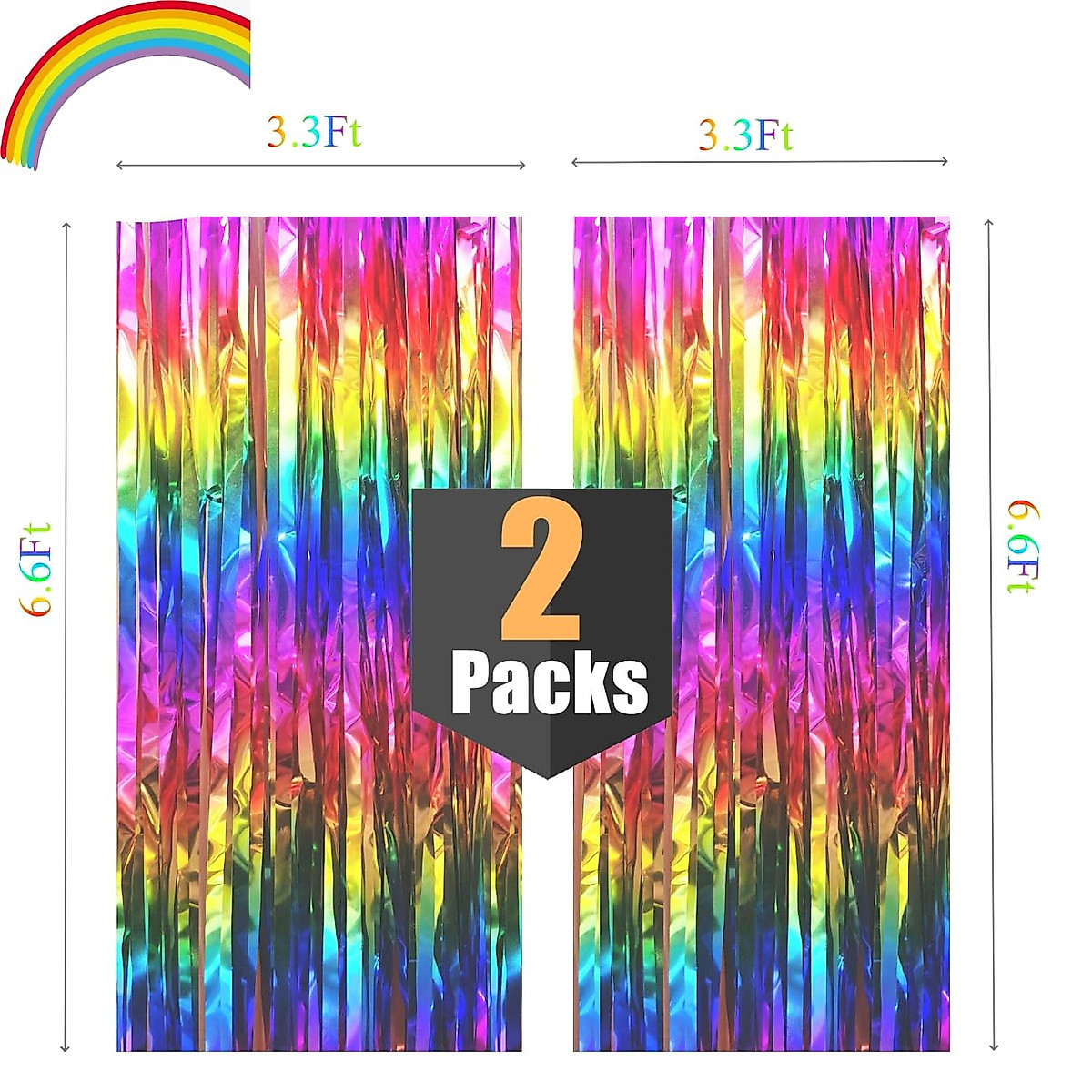 2 Packs Rainbow Backdrop Neon Metallic Tinsel Foil Fringe Curtain Photo Booth Props for Birthday Gay Pride Day Bachelorette Wedding Engagement Bridal Shower Baby Shower Disco Party Decorations