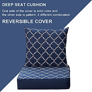 Nigoone Outdoor Cushions Set for Patio Furniture, 24×24 Deep Seat and Back Cushions, Replacement Patio Chair Cushions with All Weather Removable Cover, 2-Piece,Navy Blue