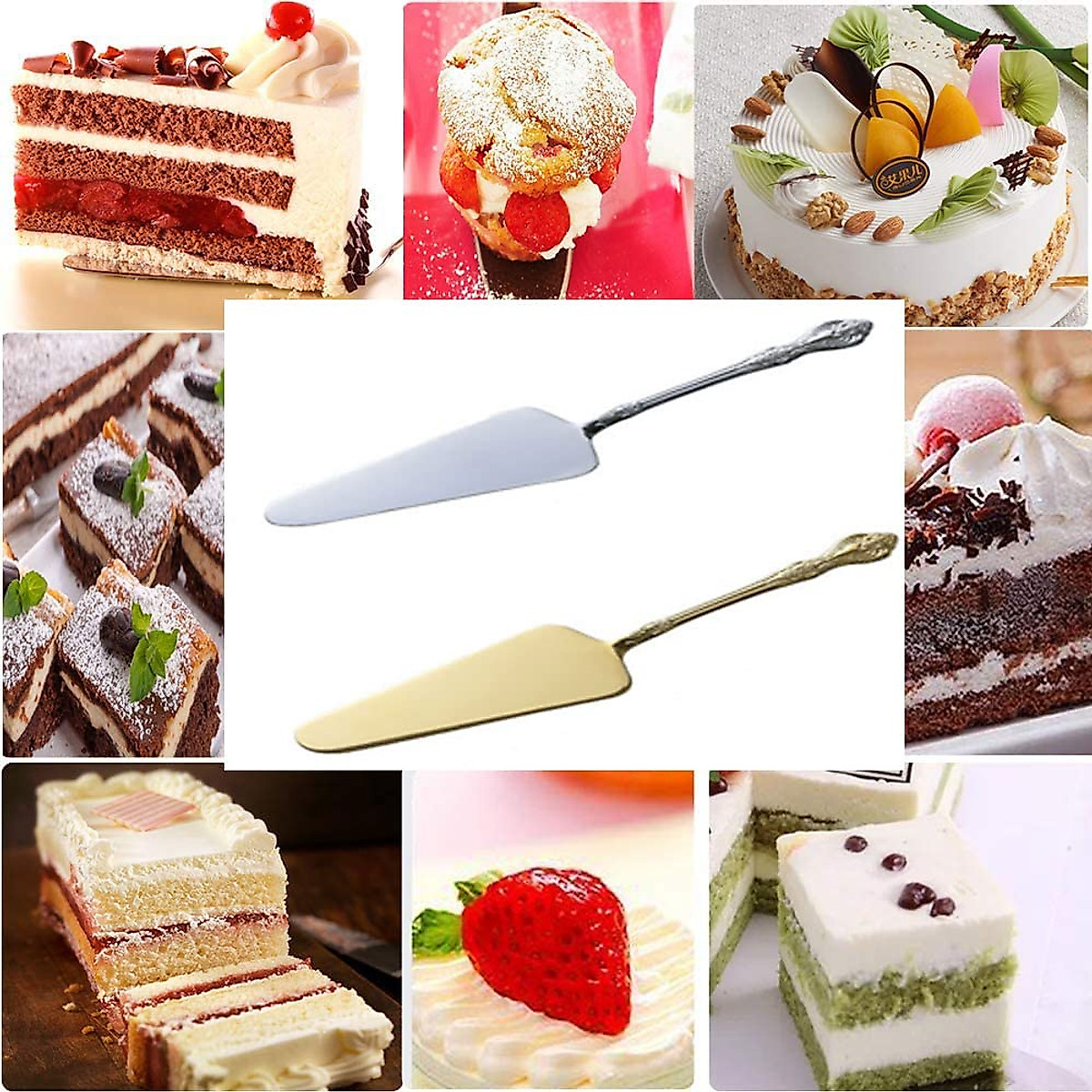 Mcles Stainless Steel Dessert Server Spatula, Cake Pie Pastry Server Pack Of 2,Pie Spatula Cake Server Spatula Luxurious Pie Server Spatula for Pizza,Cheese, Gold and Silver Cake Shovel