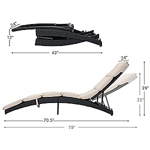 Grand patio Outdoor Lounge Chairs for Outside 2 Pieces Patio All-Weather Wicker Aluminum Reclining Folding Chaise Lounge with Cushions for Poolside, Beige