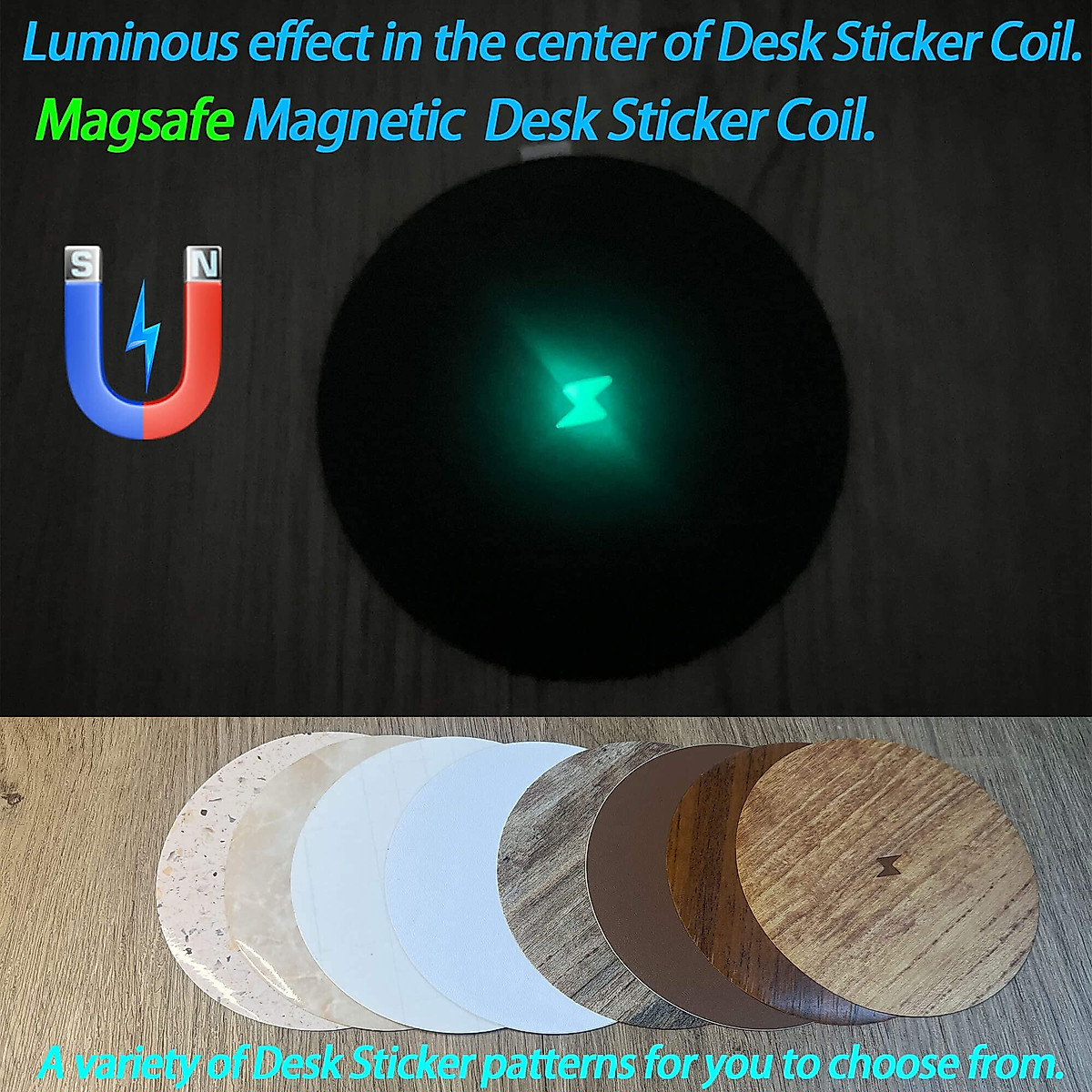 UUMAO Magnetic Invisible Wireless Charger 8-30MM, Under Desk 15W Furniture Wireless Charging Pad for Magsafe iPhone 13/12 (with PD Adapter) (8-30MM Magsafe Desk Sticker Coil Included)