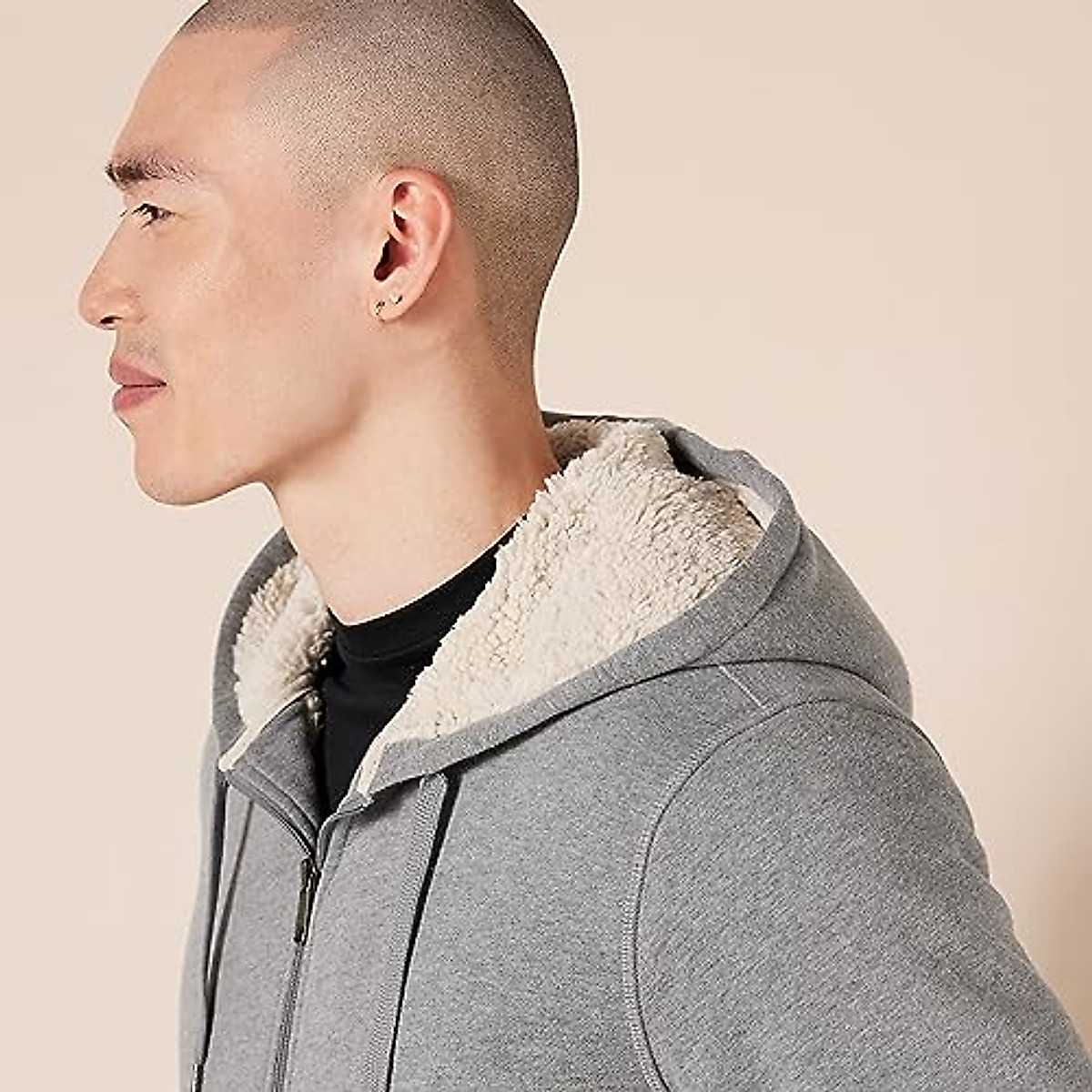 Amazon Essentials Hoodie For Men, Sherpa-Lined Full-Zip Fleece Sweatshirt, X-Large, Light Grey Heather