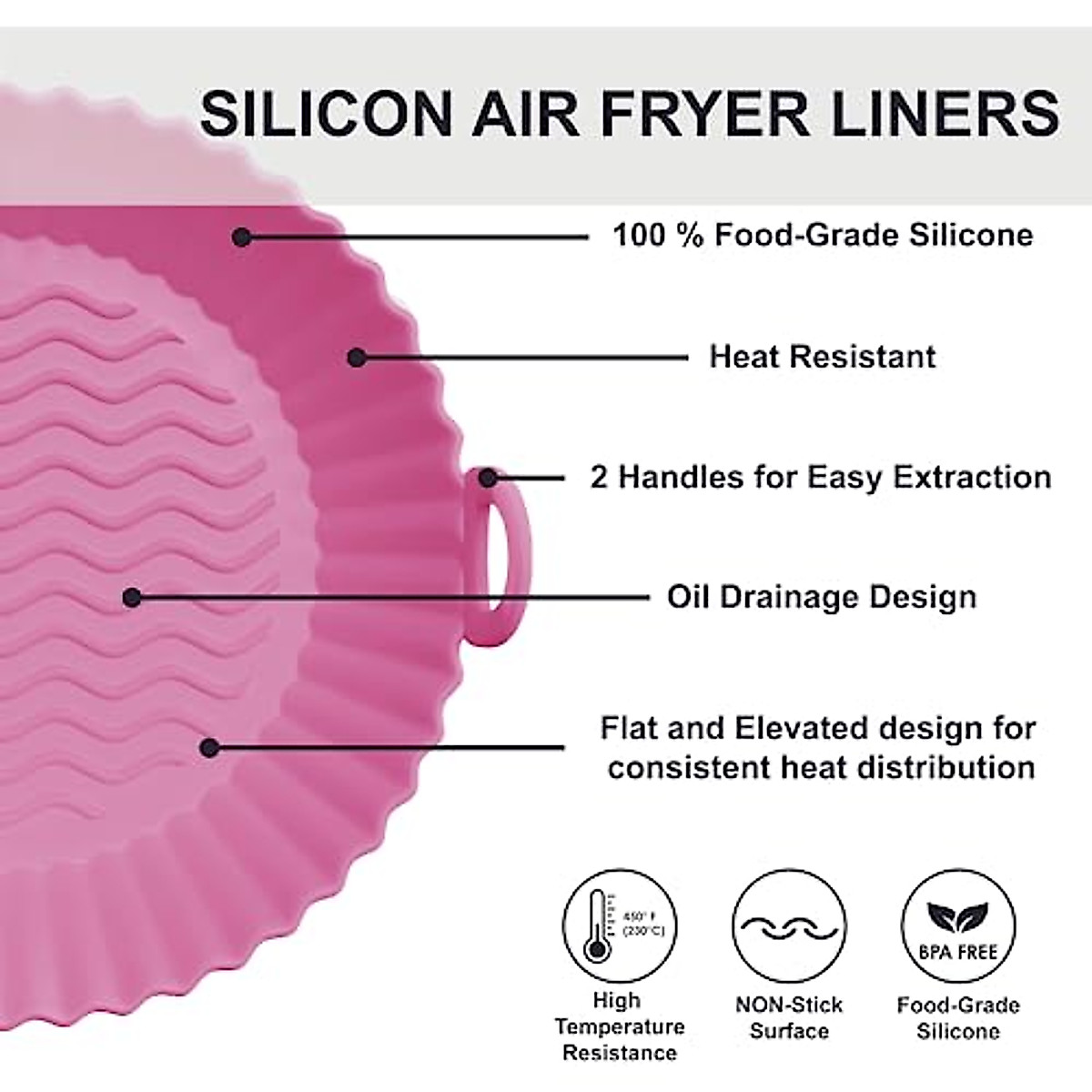 KH 3-Pack Air Fryer Liners for 3 to 5 QT, Silicone Air Fryer Liners, Airfryer Liners, Air Fryer Silicone Liners, Air Fryer Liner Reusable, Air Fryer Basket, Air Fryer Liners Silicone (Pink)