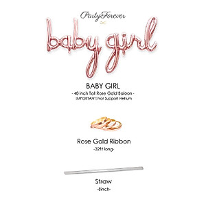 PartyForever Baby Girl Balloon Rose Gold Letters for Baby Shower Decorations, Girl Gender Reveal Foil Balloons Letters Banner
