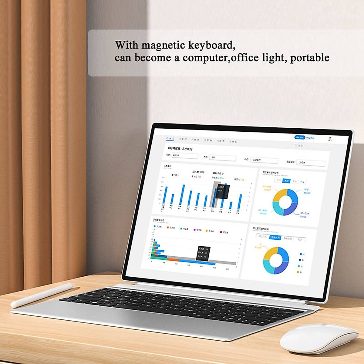 PUSOKEI 2 in 1 Laptop Computer, Slim Laptop, 12.3in IPS 3K Touch Screen, Intel J4125 CPU, LPDDR4 12GB RAM 256GB SSD, Magnetic Keyboard, Webcam, 2.4G/5G WiFi, Windows11