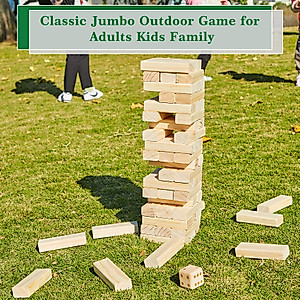 Olsa Giant Tumble Tower 60 PCS Wooden Block Stacking Games with Carrying Bag Classic Indoor & Outdoor Games for Kids Adults Family Backyard Lawn Beach Camping (Stack from 2.2 Ft to 5Ft)