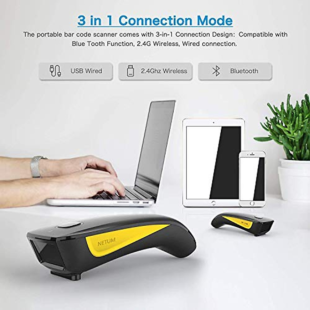 NETUM QR Code Scanner, Mini Barcode Scanner Bluetooth Compatible, Small Portable USB 1D 2D Bar Code Scanner for Inventory, 2.4G Cordless Image Reader for Tablet iPhone iPad Android iOS PC POS - C750