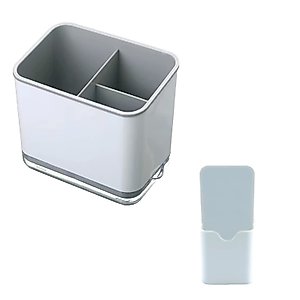 YEUPYL Kitchen Sink Countertop Cutlery Holder,Flatware Storage Organizer With 3 Compartments for Kitchen Spoon, Fork, Kitchen Sink Organiser and a Magnet Storage Organizer (GrayWhite) Grey