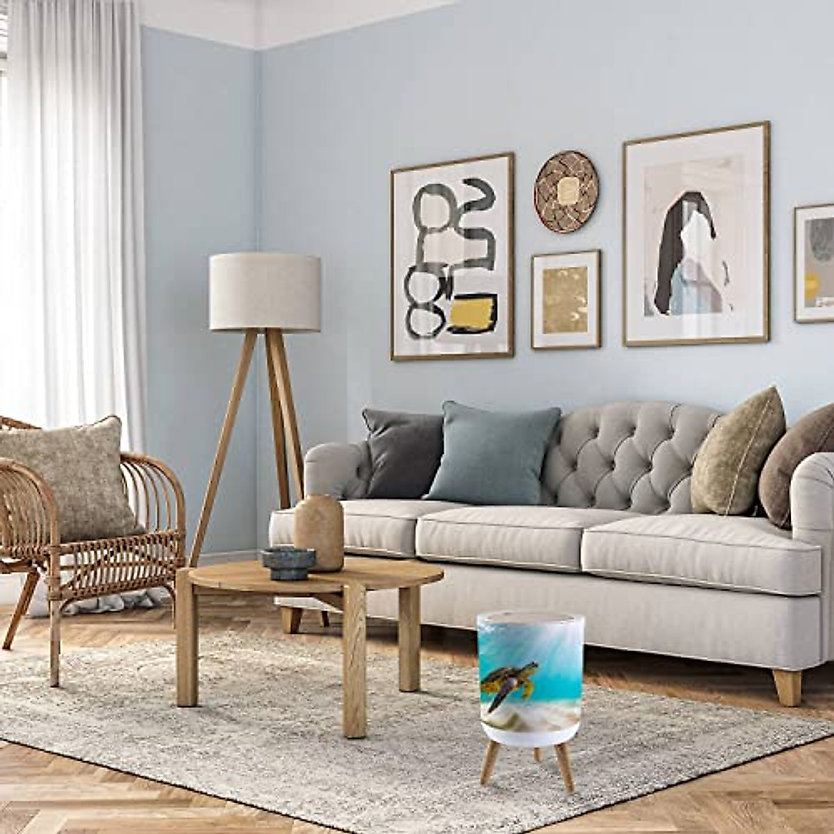 KSYGYFRUDE Small Trash Can with Lid Beautiful Hawaiian Green Sea Turtle Round Garbage Can Press Cover Wastebasket Wood Waste Bin for Bathroom Kitchen Office 7L/1.8 Gallon