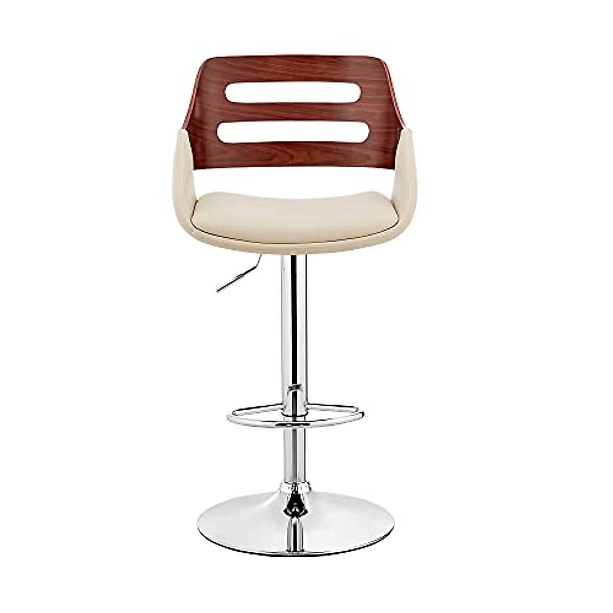 Armen Living Karter Adjustable Cream Faux Leather and Walnut Wood Bar Stool with Chrome Base