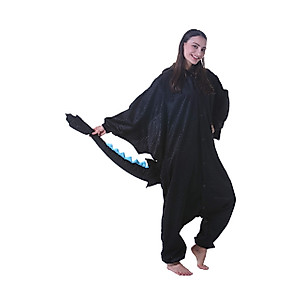 DarkCom Unisex Adult Animal Halloween Costume Cosplay Black Dragon Onesie One Piece Christmas Pajamas Sleepwear X-Large