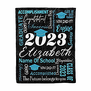 InterestPrint Personalized Graduation Blanket, Custom Graduation Gift for Him Her, College Graduate, High School Class of 2023 for Graduating