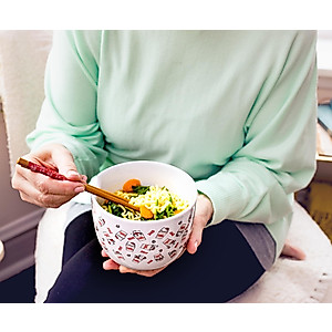 Toynk Sanrio Hello Kitty x Nissin Cup Noodles Ceramic Dinnerware Set | Includes 20-Ounce Ramen Noodle Bowl and Wooden Chopsticks