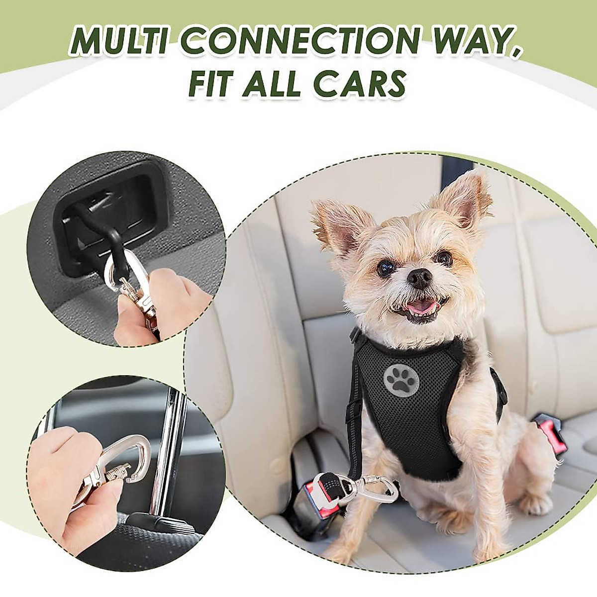 SlowTon Dog Seatbelt, 2 Pack Dog Seat Belt Car Leash Adjustable Elastic Bungee Buffer Heavy Duty Nylon Reflective Pet Safety Tether Connect to Dog Harness for Travel Riding in Vehicle (Daul Clip, B)