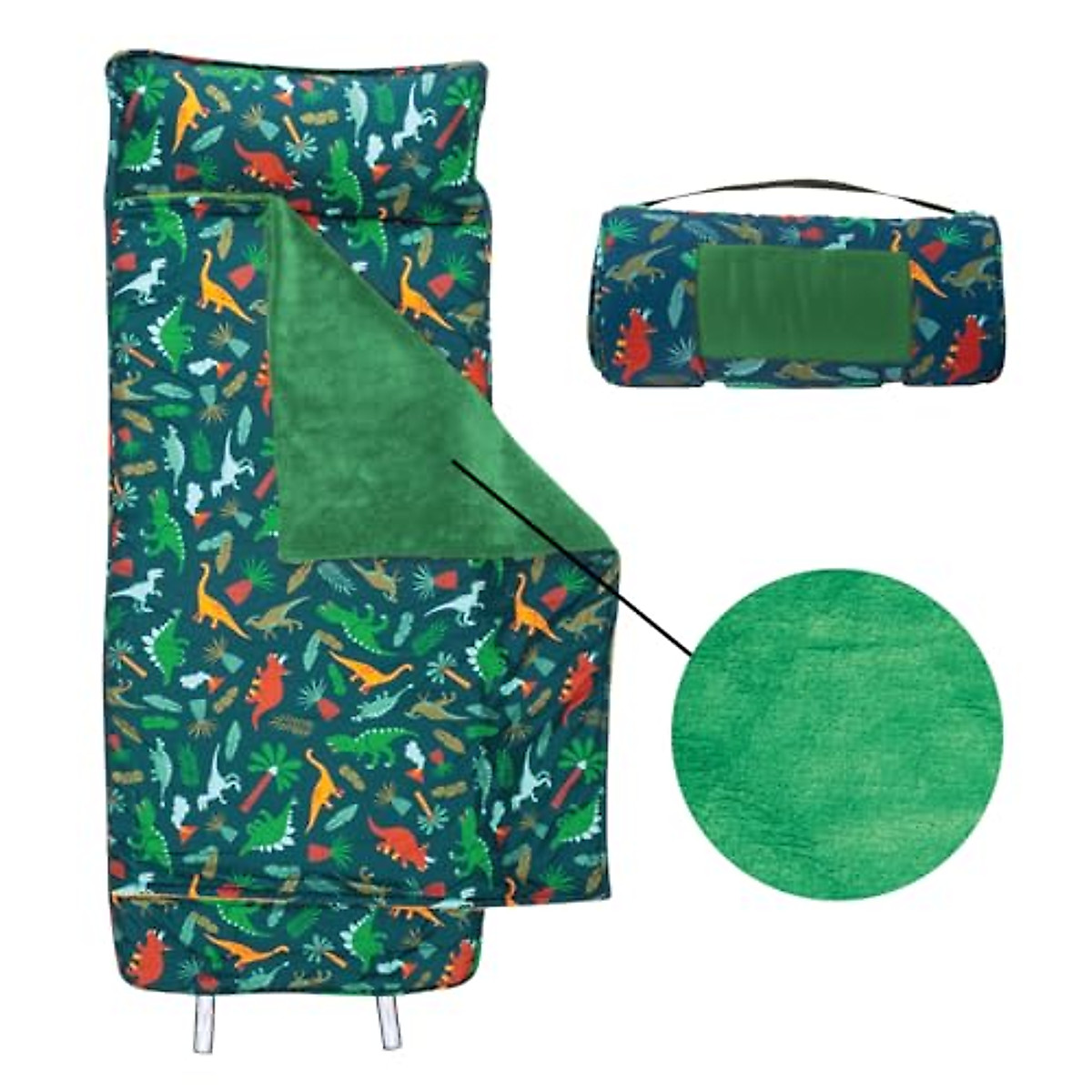 Stephen Joseph, Toddler All Over Print Nap Mat with Soft Blanket and Removable Pillow for Boys & Girls, Kids Sleeping Bag for Elementary, Daycare, Preschool with Carry Handle, Dino