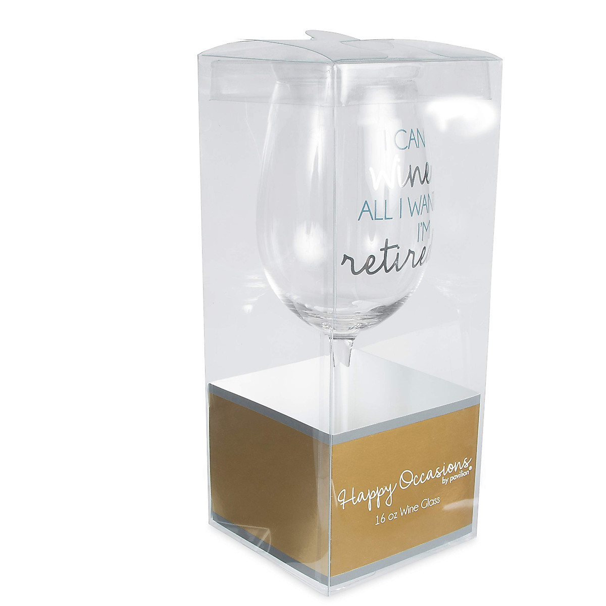 Pavilion Gift Company I Can Want I'm Retired-16 oz 16 oz. Crystal Wine Glass, 1 Count (Pack of 1), Blue