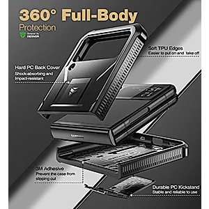 Dexnor Shockproof Case for Samsung Galaxy Z Flip 3 5G,Rugged Bumper Protective Case with Foldable Kickstand, Holster Cover with 360°Rotatable Belt Clip,Black