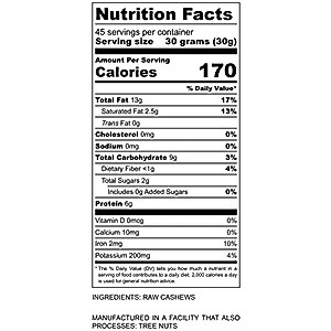 Raw Whole Unsalted Cashews 48oz (3 lb) 100% Natural | No Chemicals | Batch Tested Gluten & Peanut Free | Non-GMO | Keto and Paleo Diet Friendly