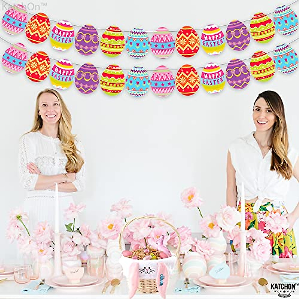 KatchOn, Easter Egg Garland for Mantle - 10 Feet, No DIY | Large, Easter Garland for Easter Decorations | Happy Egg Easter Banner for Fireplace | Easter Party Decorations | Easter Garland Decorations